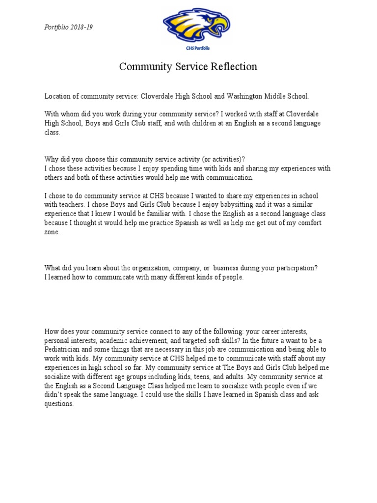Community Service Reflection | PDF