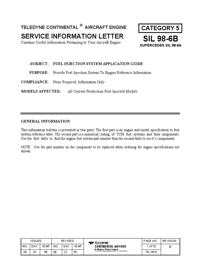 SIL 98-6B: Service Information Letter | PDF | Engines | Internal ...