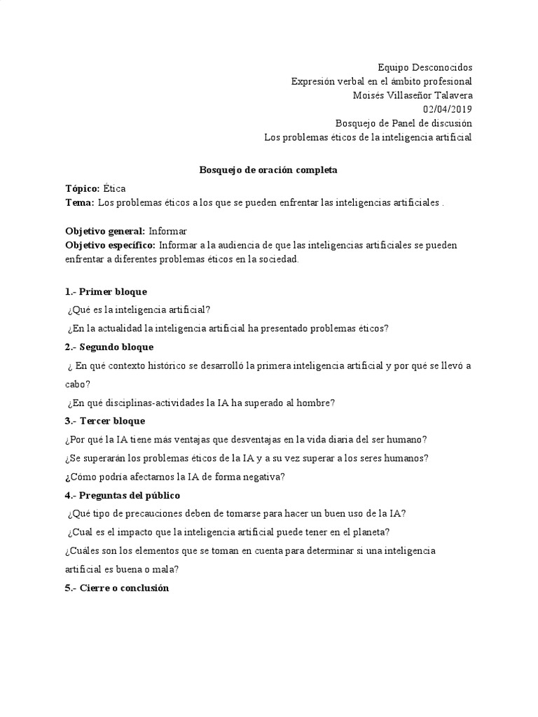 Bosquejo de oración completa Tópico: Tema: Objetivo general: Objetivo ...