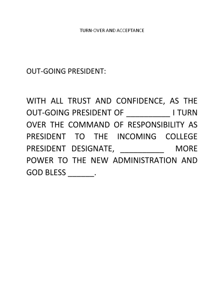 Out-Going President:: Turn-Over and Acceptance | PDF