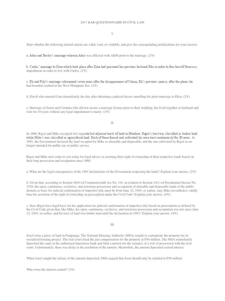 2017 Civil Law Bar Questions and Answers | PDF | Law And Economics ...