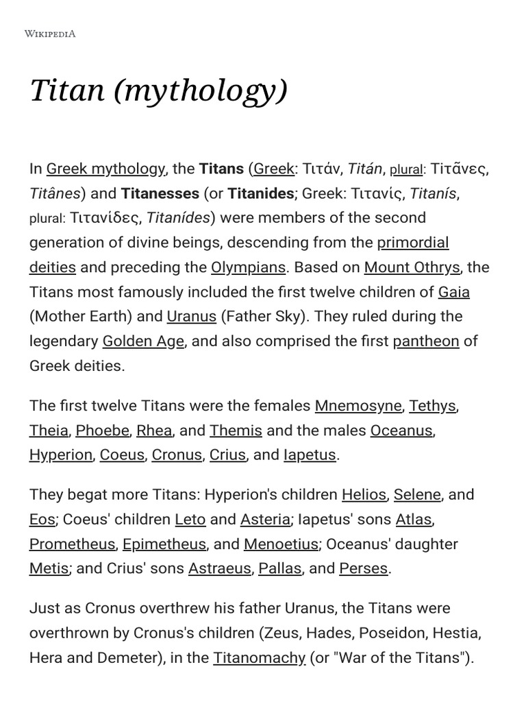 Titans: Greek Mythology's Giants | PDF | Ancient Greek Religion | Greek ...