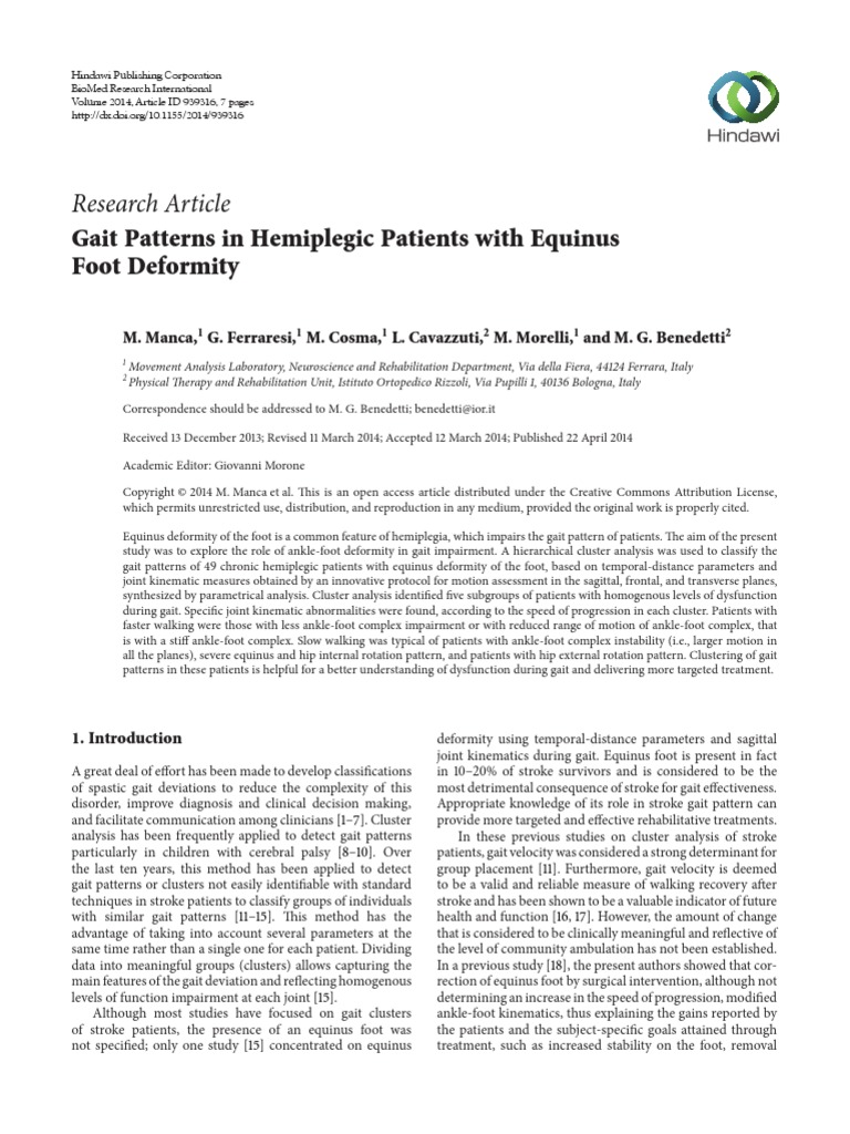 Research Article: Gait Patterns in Hemiplegic Patients With Equinus ...