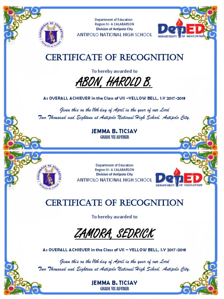 Abon, Harold B.: Certificate of Recognition | PDF