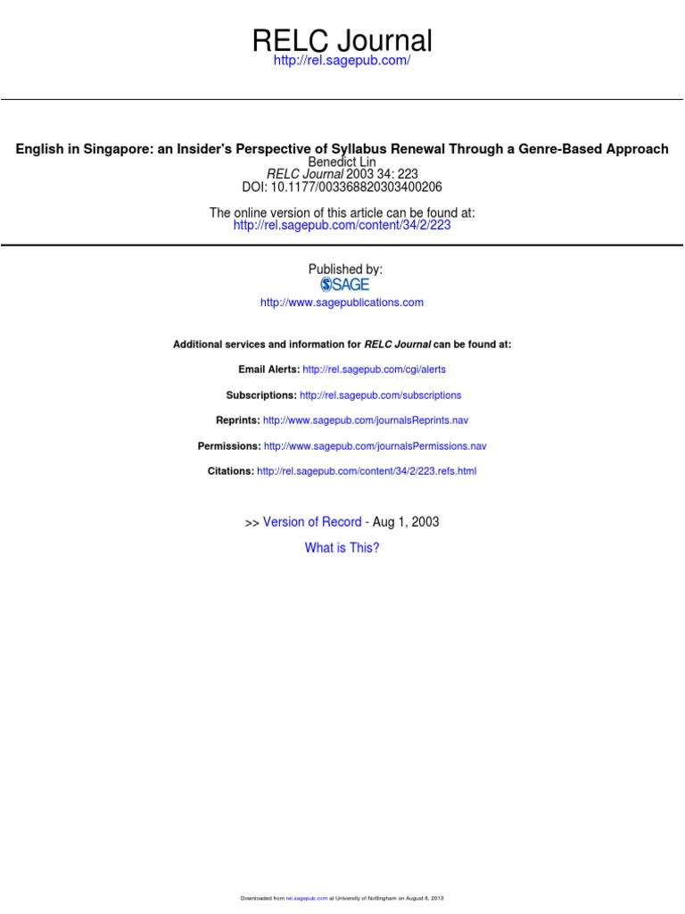 RELC Journal: English in Singapore: An Insider's Perspective of ...