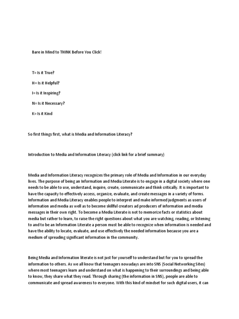 Think Before You Click: Media Literacy Guide | PDF | Information ...