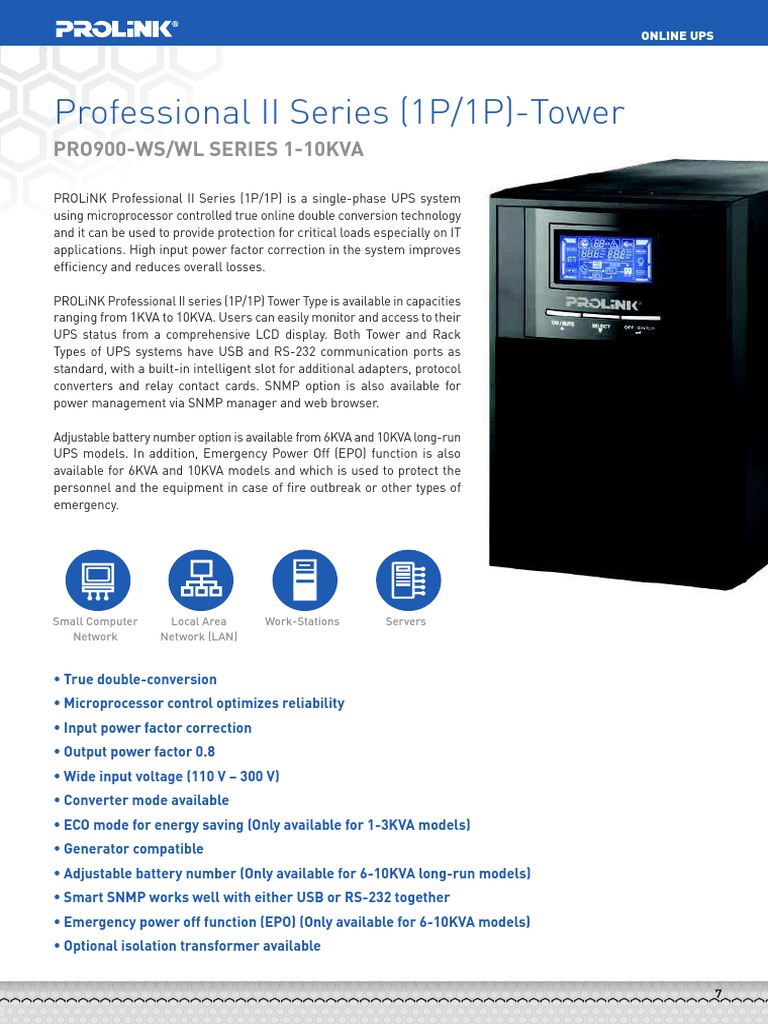 Prolink UPS Professional II Series W (1P-1P) - Tower | PDF | Electrical ...