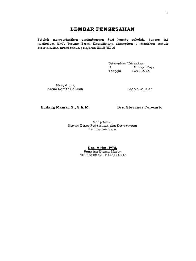 Lembar Pengesahan Perangkat Pembelajaran | PDF