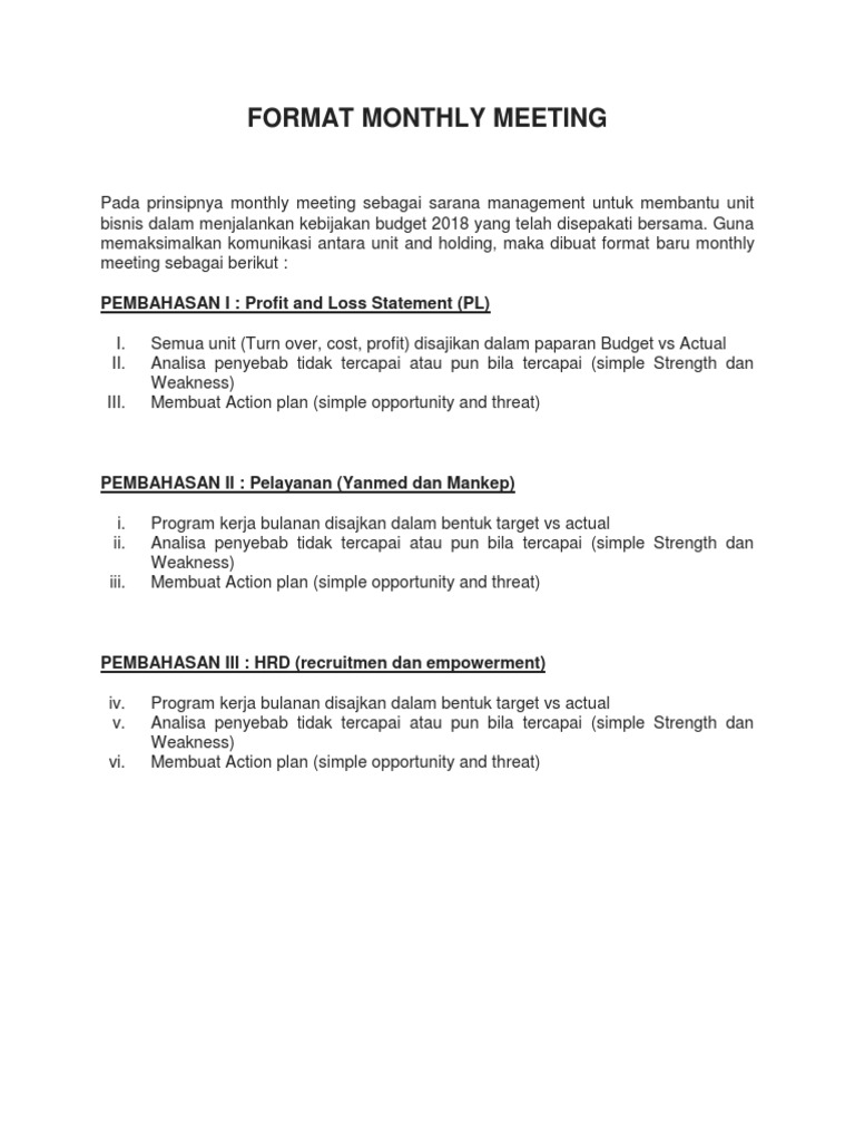 Format Meeting Bulanan | PDF