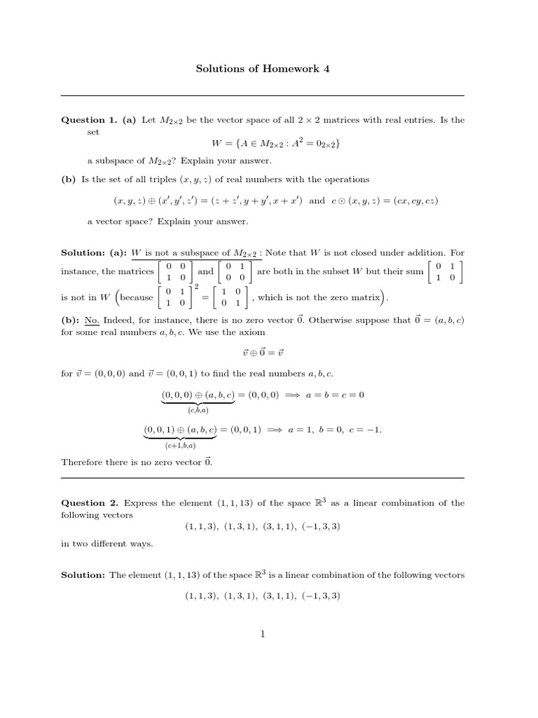 Solutions of Homework 4 | PDF | Linear Subspace | System Of Linear ...