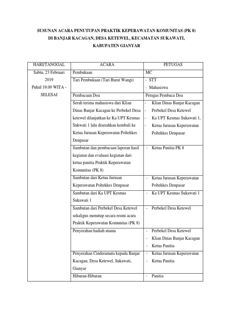 Contoh Rundown Penutupan | PDF