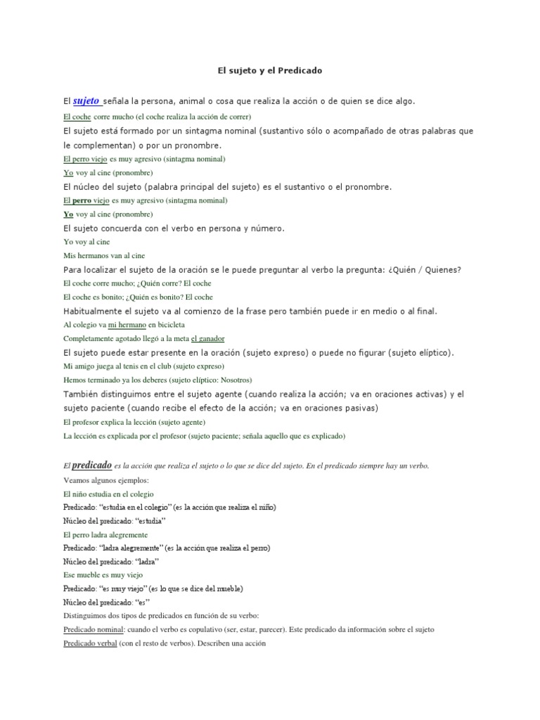 El Sujeto y El Predicado | PDF | Asunto (gramática) | Predicado (Gramática)