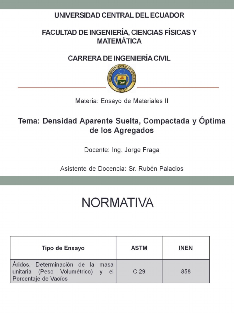 Densidad Aparente Suelta, Compactada y Óptima de Los Agregados | PDF