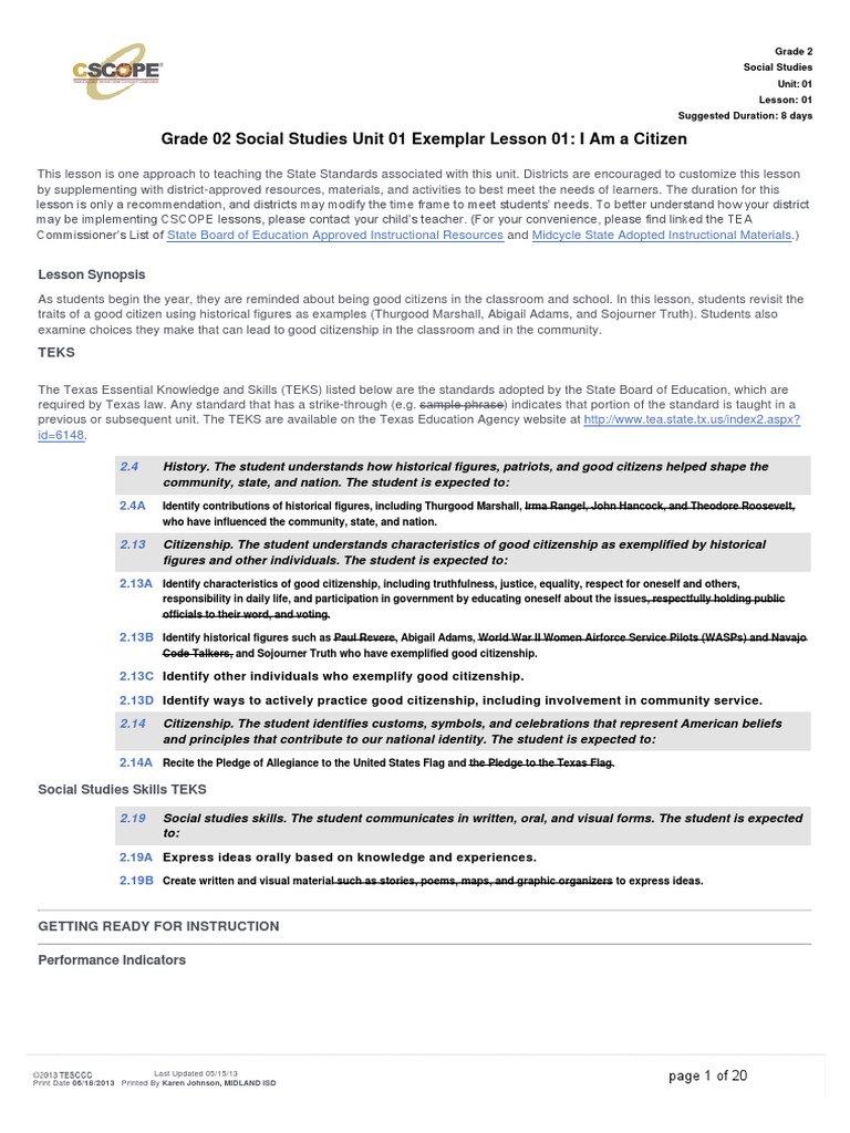 Grade 02 Social Studies Unit 01 Exemplar Lesson 01: I Am A Citizen ...