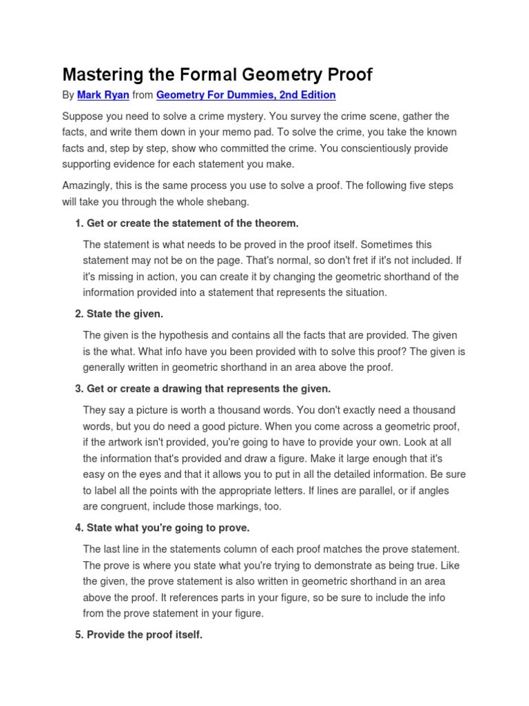 Mastering The Formal Geometry Proof: Mark Ryan Geometry For Dummies ...