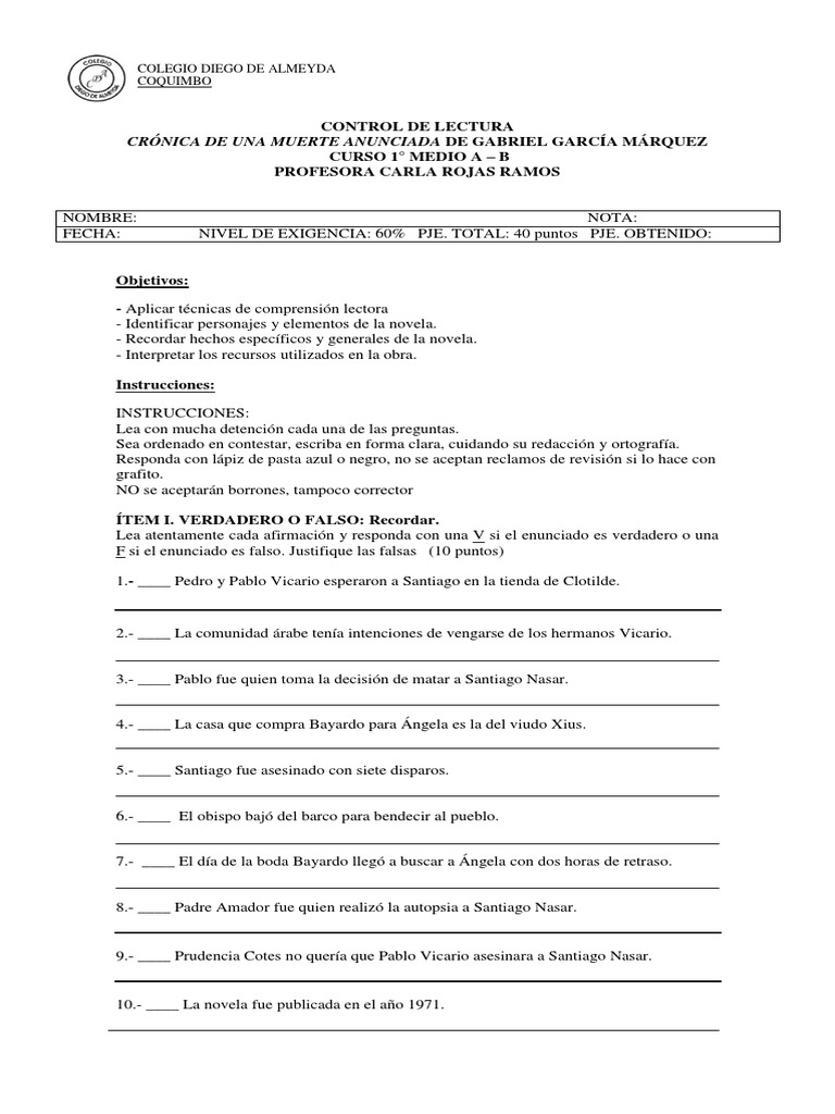 Cronica de Una Muerte Anunciada | PDF | Thriller y crimen