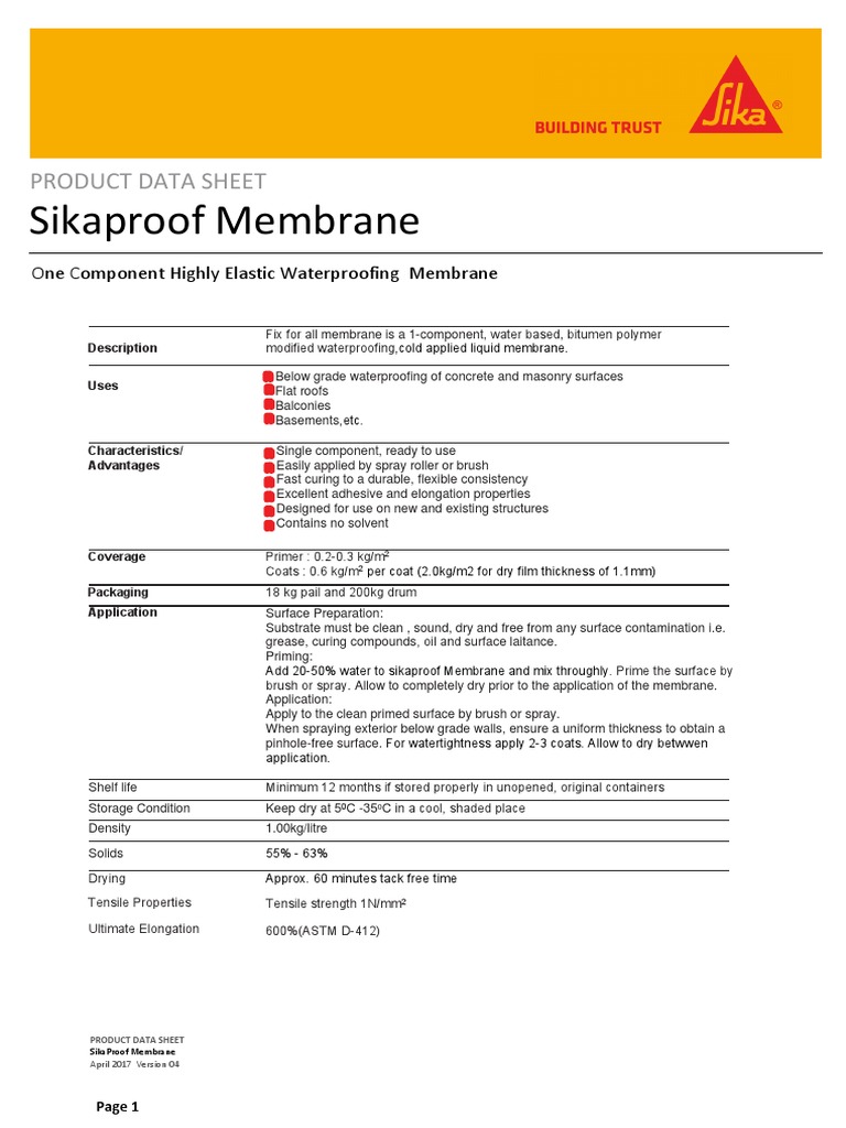 A Comprehensive Product Data Sheet for Sikaproof Membrane, a Highly ...