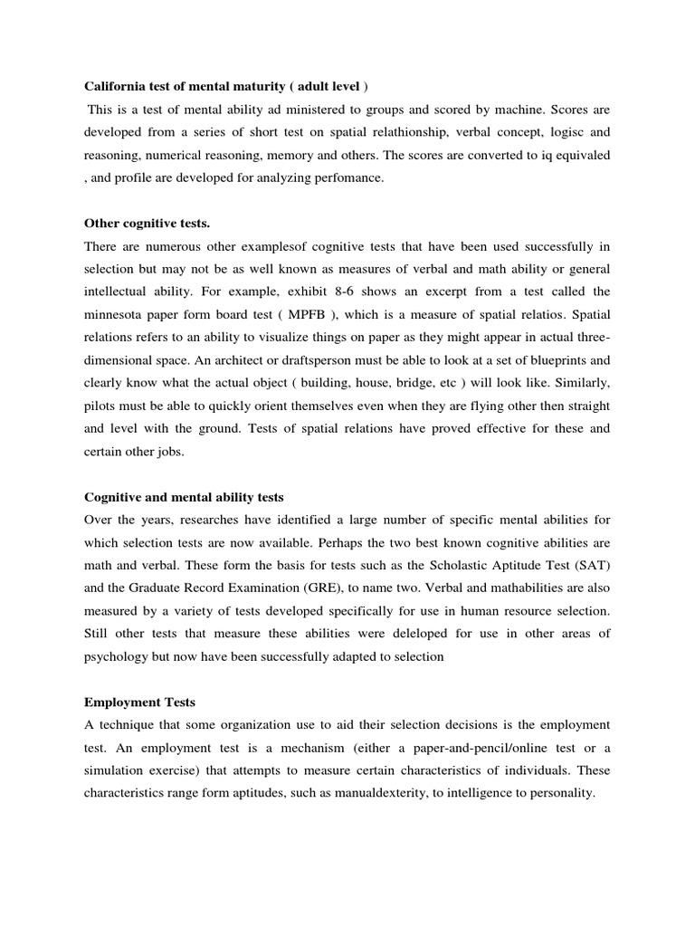 California Test of Mental Maturity (Adult Level) | PDF | Polygraph | Sat