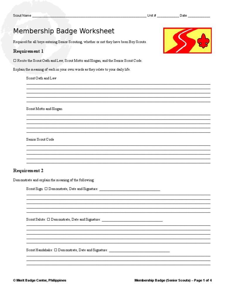 Membership Rank Worksheet BSP | PDF | Scouting | Knot