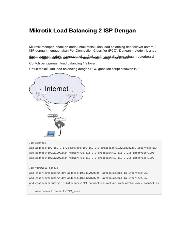 Mikrotik Load Balancing 2 Isp Dengan Pcc Pdf Ip Address Information Technology 