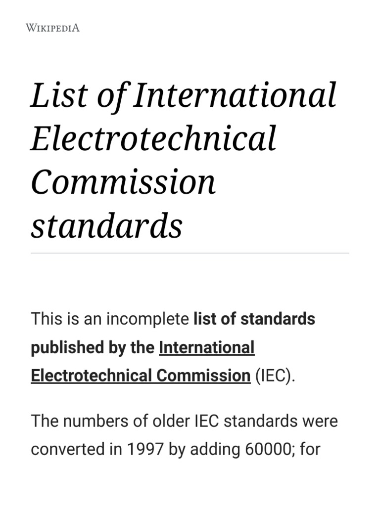 List of International Electrotechnical Commission Standards - Wikipedia ...