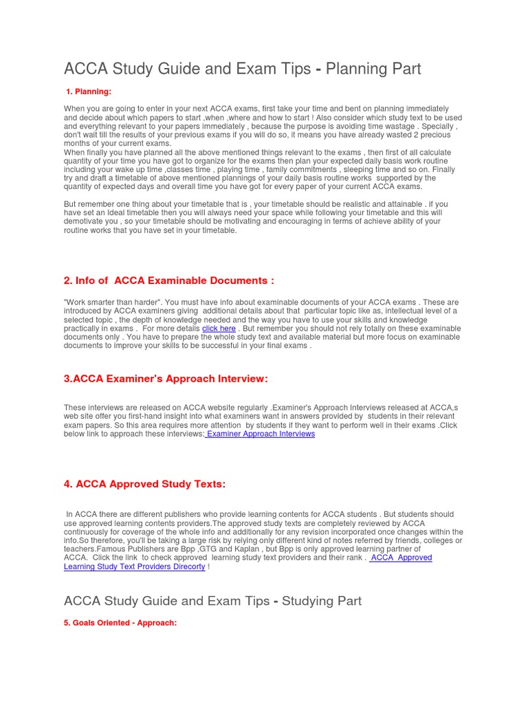 ACCA Study Guide and Exam Tips | PDF | Question | Test (Assessment)