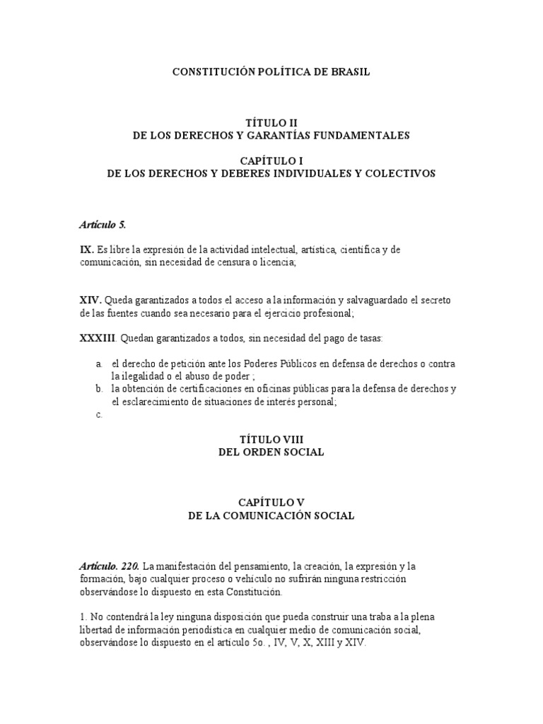 Constitucion de Brasil | PDF | Derechos | Constitución