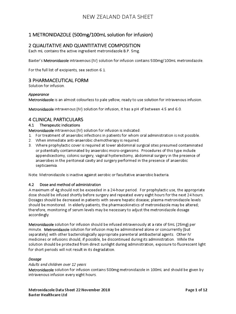 Metronidazole IV Infusion Guidelines | PDF | Intravenous Therapy | Dose ...