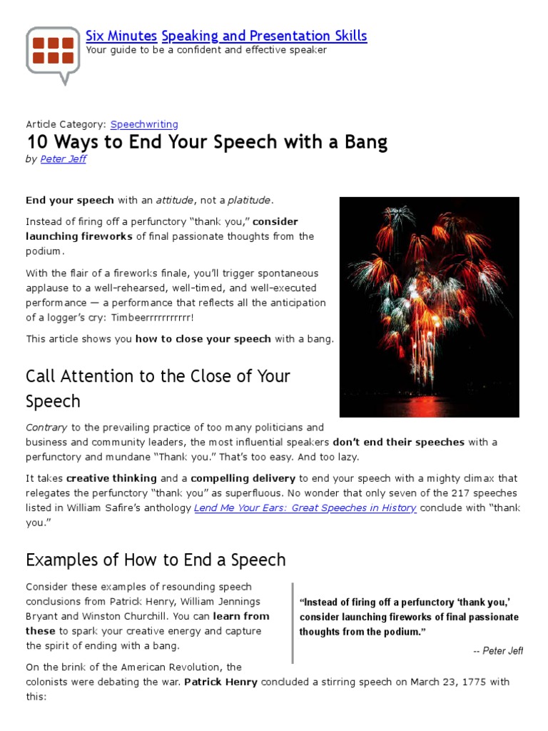 10 Ways To End Your Speech With A Bang PDF | PDF