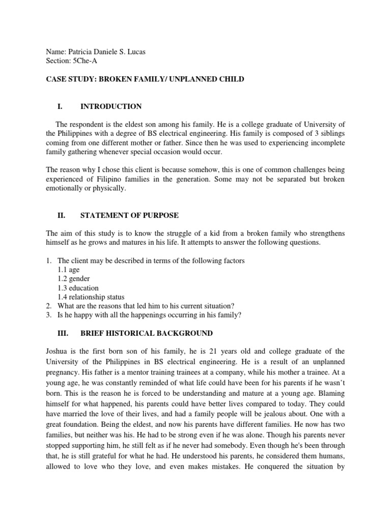 Case Study: Broken Family/ Unplanned Child | PDF | Sibling | Family