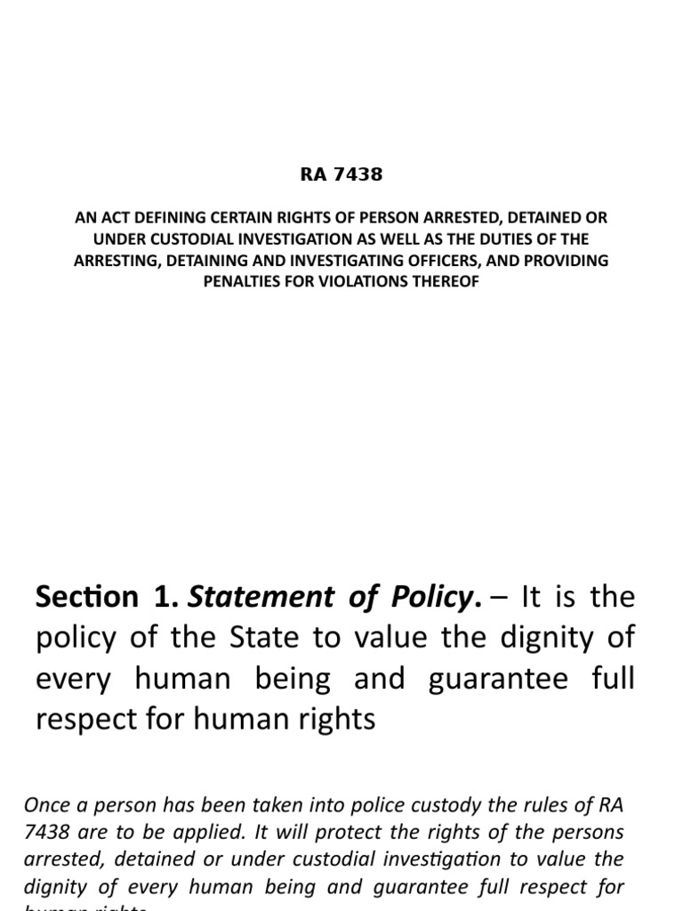Ra 7438 | PDF | Right To Silence | Arrest