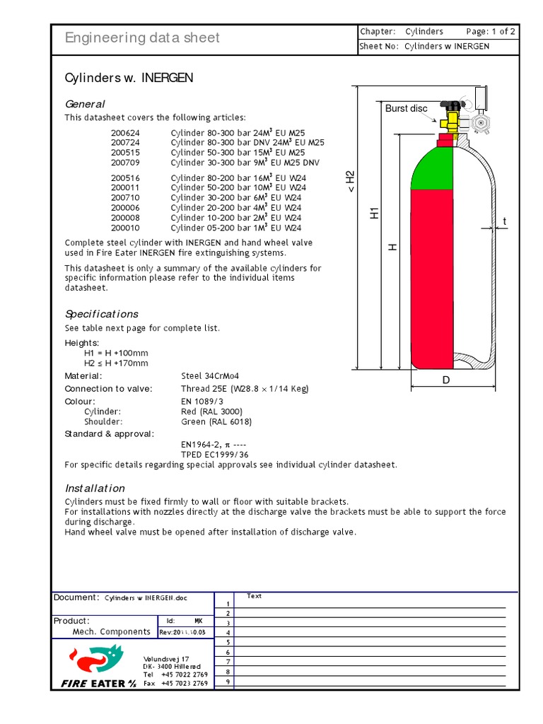 Engineering Data Sheet: Cylinders W. INERGEN | PDF | Nature