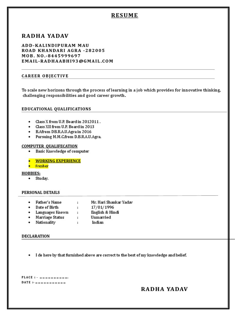 Resume Radha Yadav | PDF
