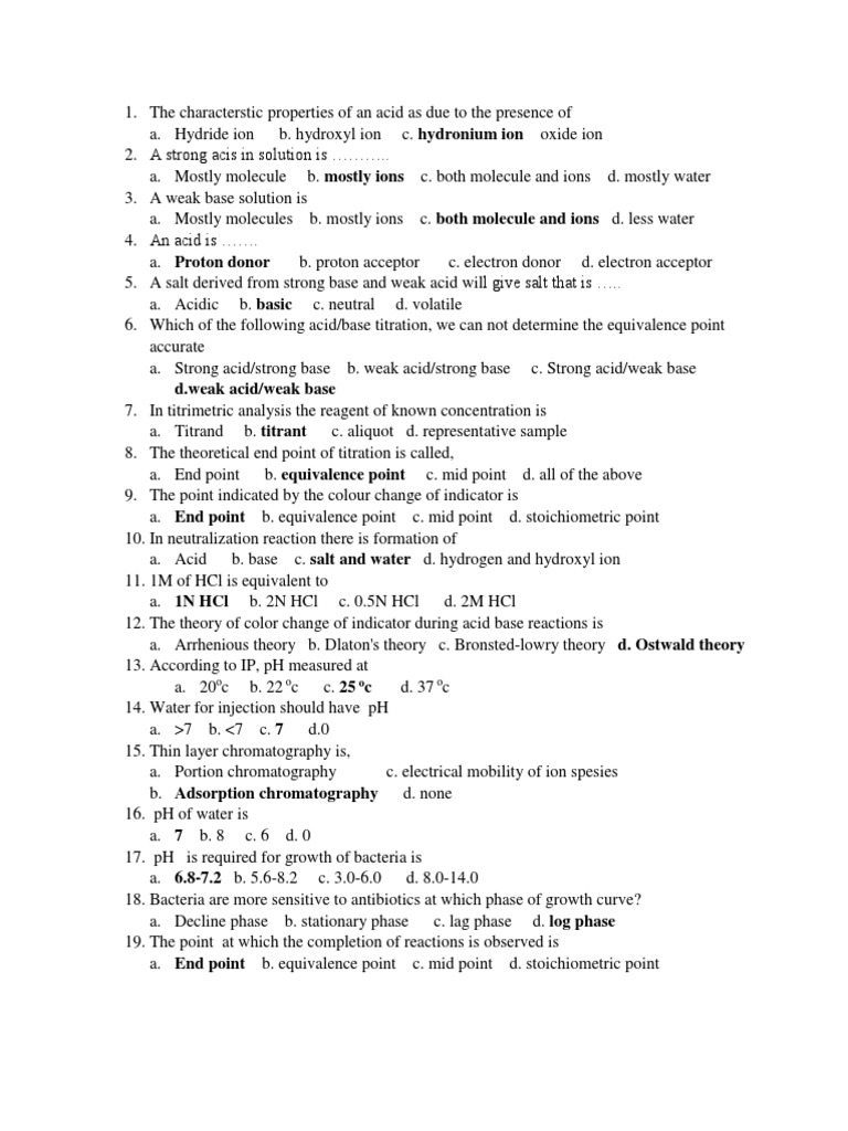 An Acid Base Titration Review Properties Calculations And