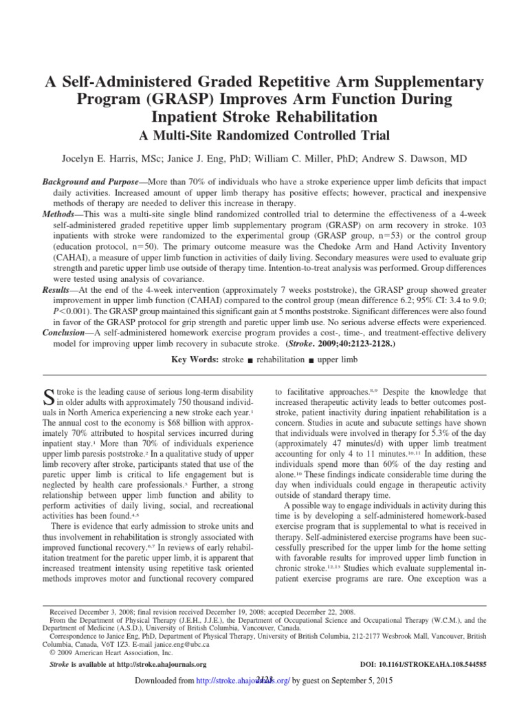 A Self-Administered Graded Repetitive Arm Supplementary Program (GRASP ...