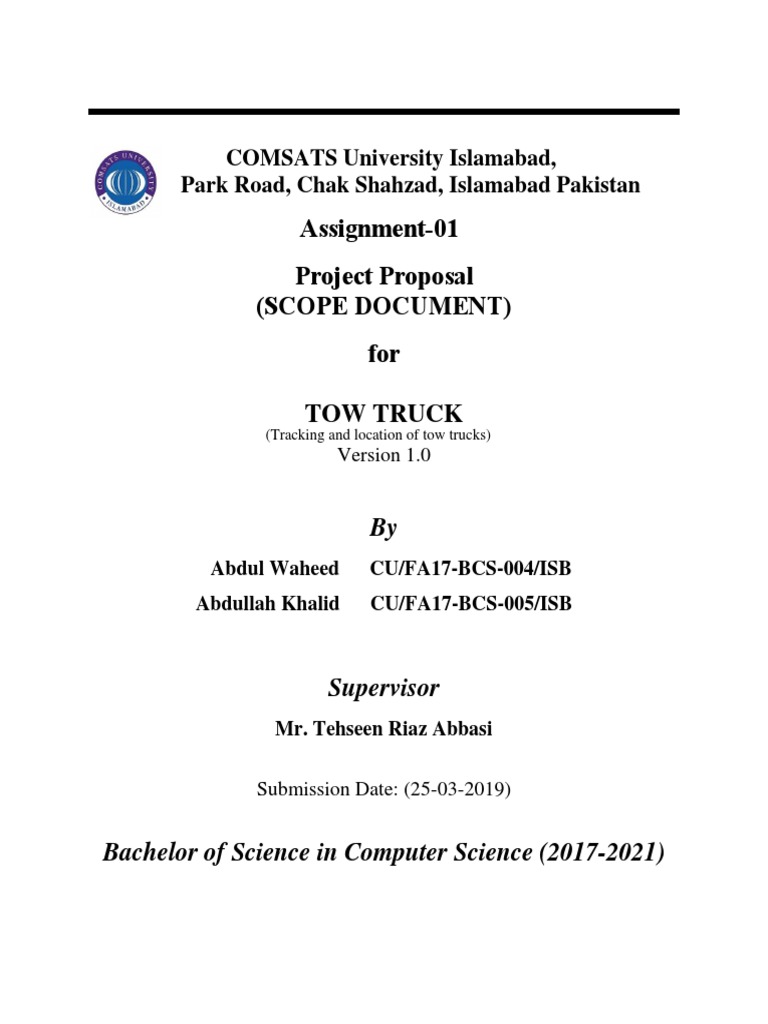 Assignment-01 Project Proposal (Scope Document) For Tow Truck | PDF ...