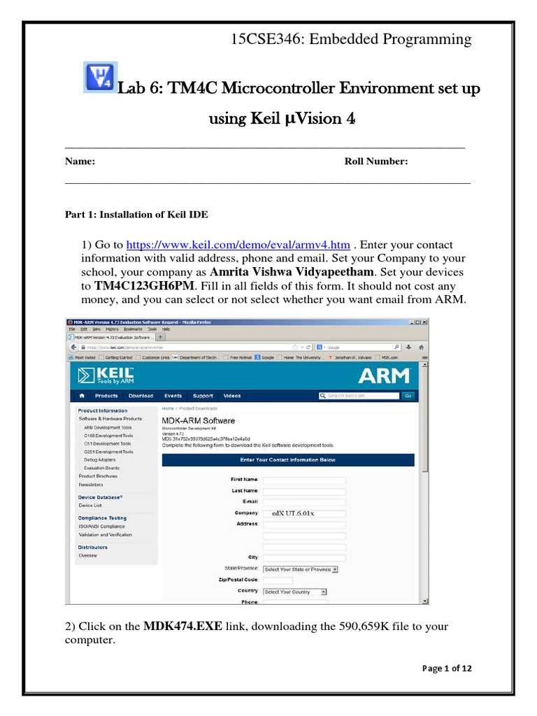 Lab 6: Tm4C Microcontroller Environment Set Up Using Keil: Μvision 4 ...