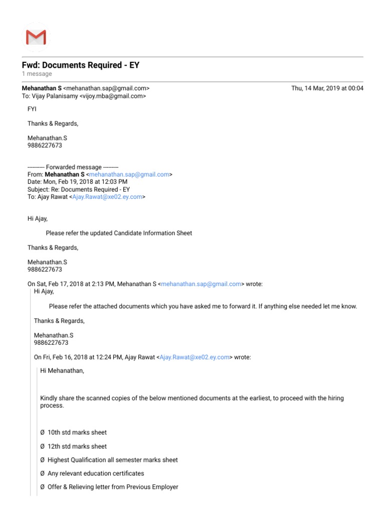 Gmail - FWD - Documents Required - EY | PDF