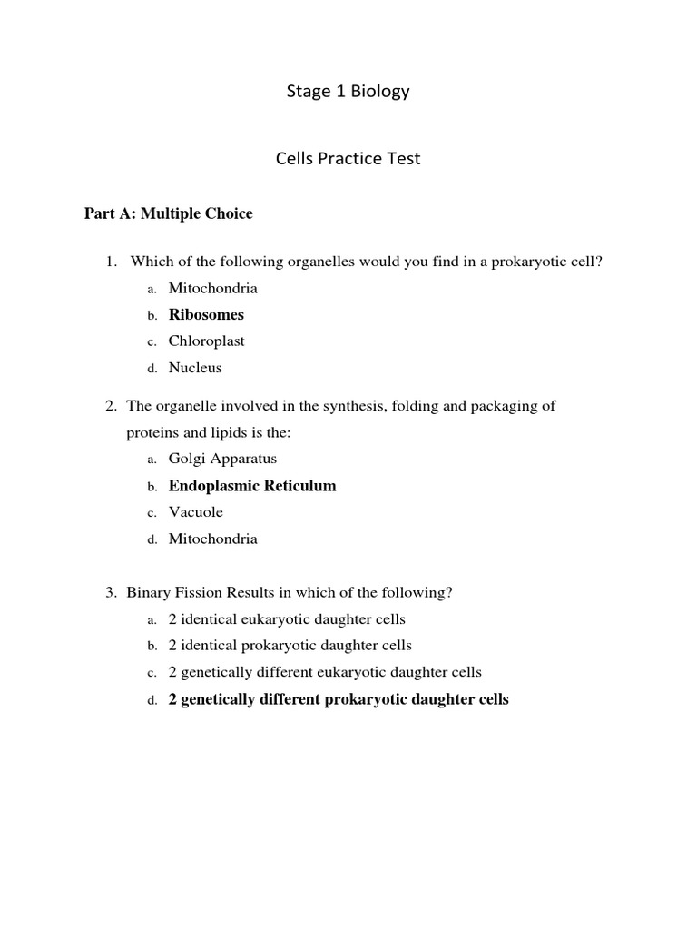 Biology Cells Practice Test | PDF | Eukaryotes | Cell (Biology)