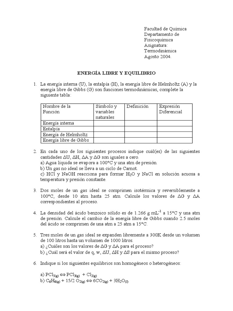 8EnergiaLibredeGibbs 3142 | PDF | Energía libre de Gibbs | Equilibrio químico