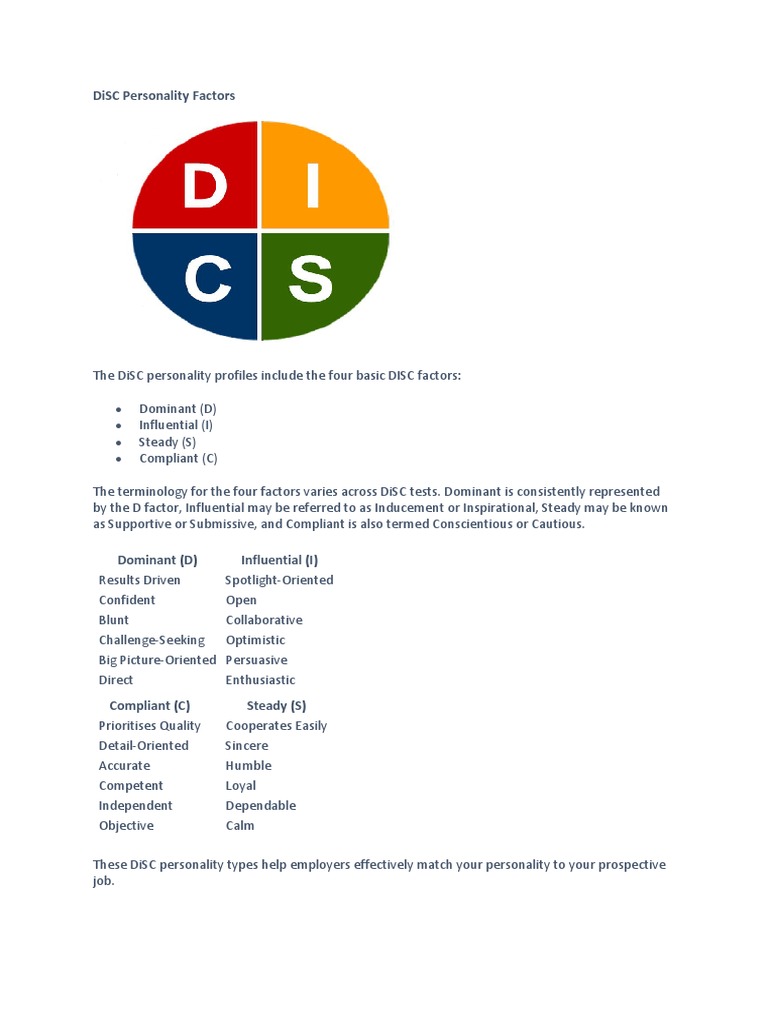 DiSC Personality Factors | PDF | Action (Philosophy) | Social Psychology