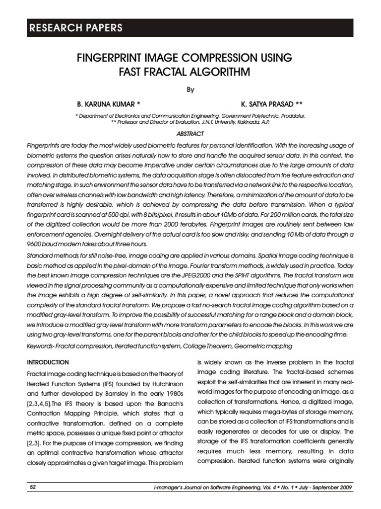 Fingerprint Image Compression Using Fast Fractal Algorithm: Research ...