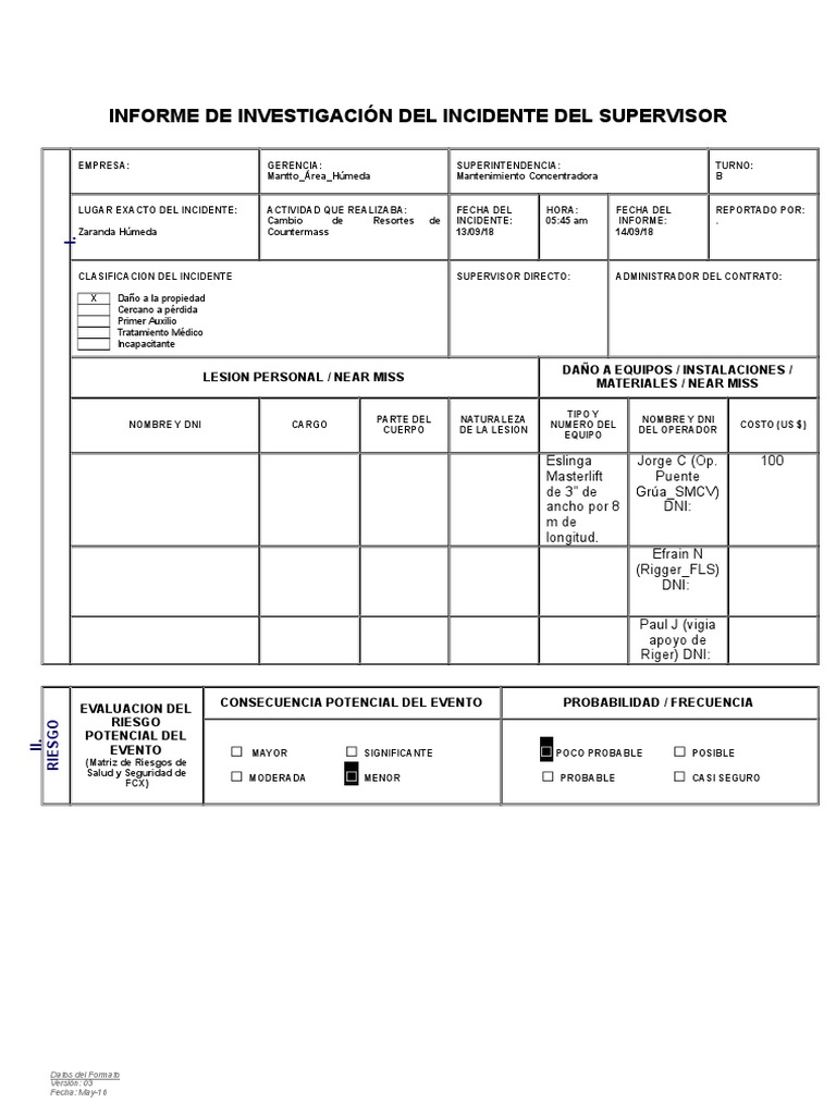 INFORME DE INVESTIGACIÓN DE INCIDENTE EN ZARANDA HÚMEDA | PDF | Naturaleza | Business