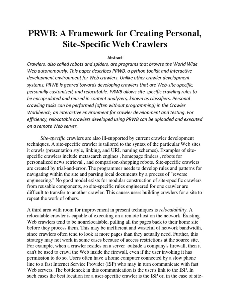 PRWB: A Framework For Creating Personal, Site-Specific Web Crawlers ...