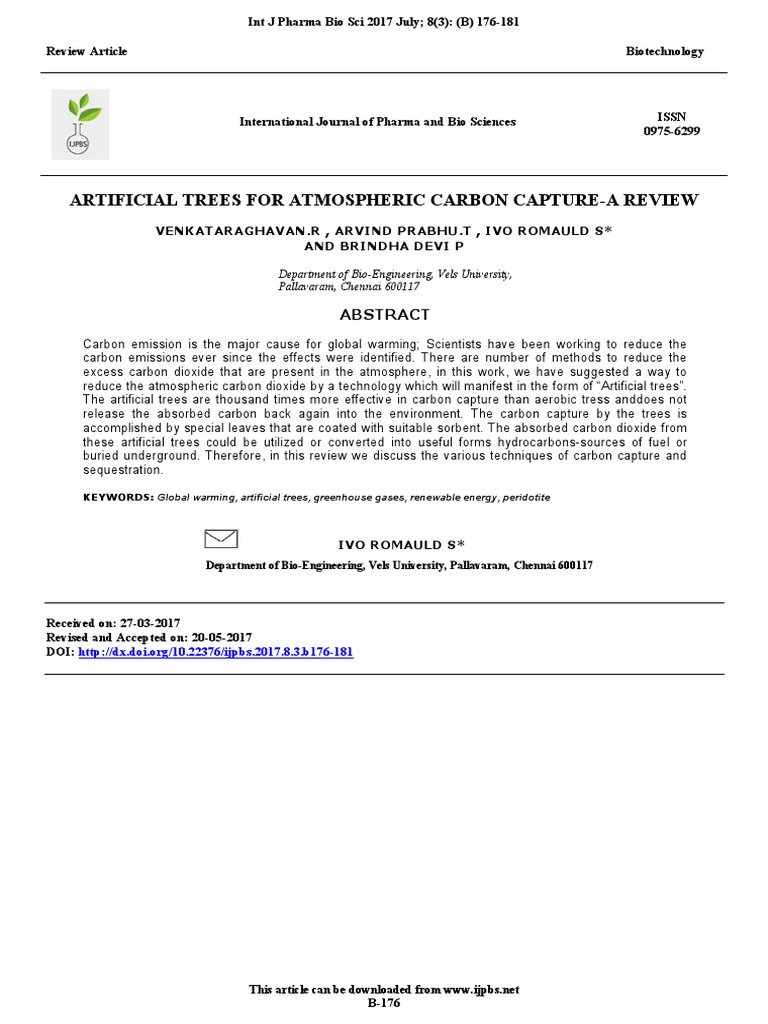 Artificial Trees For Atmospheric Carbon Capture-A Review | PDF | Carbon ...