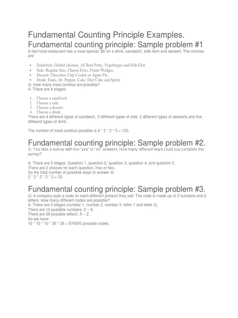 Counting Principle Examples and Solutions | PDF