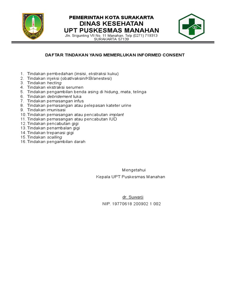 Daftar Tindakan Informed Consent Medis | PDF