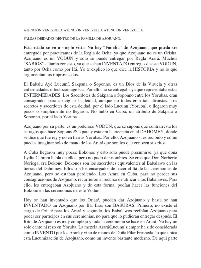 Ceremonia Falsa de Azojuano | PDF | Religión étnica | Santeria