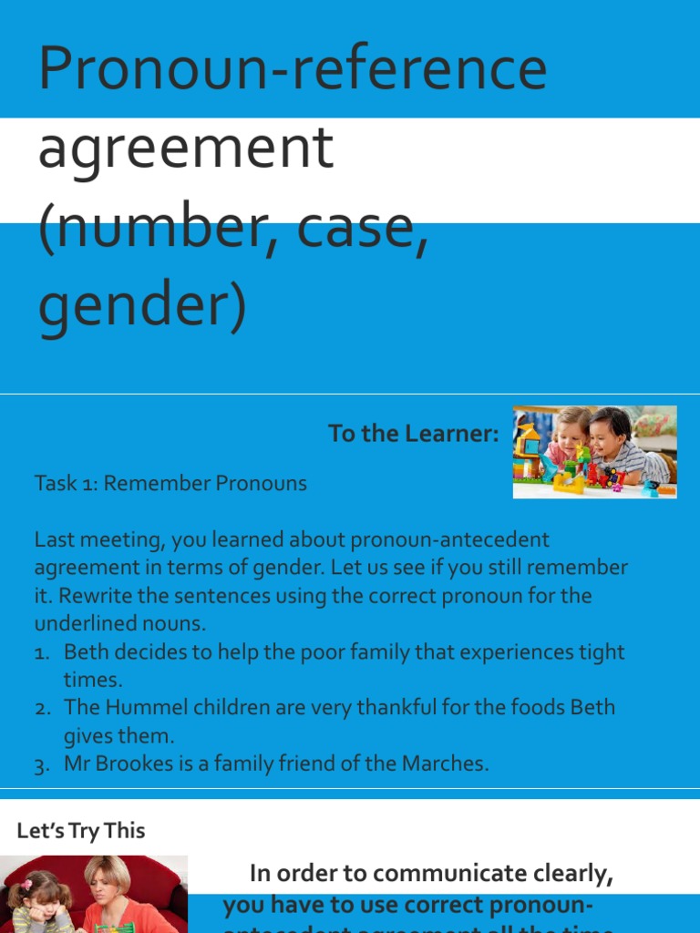 Pronoun - Reference Agreement (Gender, Case, Number) | PDF | Object ...