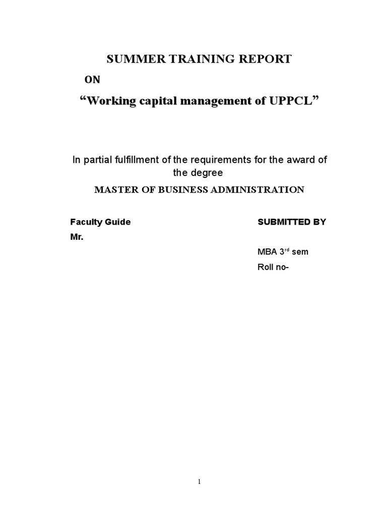Working Capital Management of UPPCL | PDF | Accounts Payable | Inventory